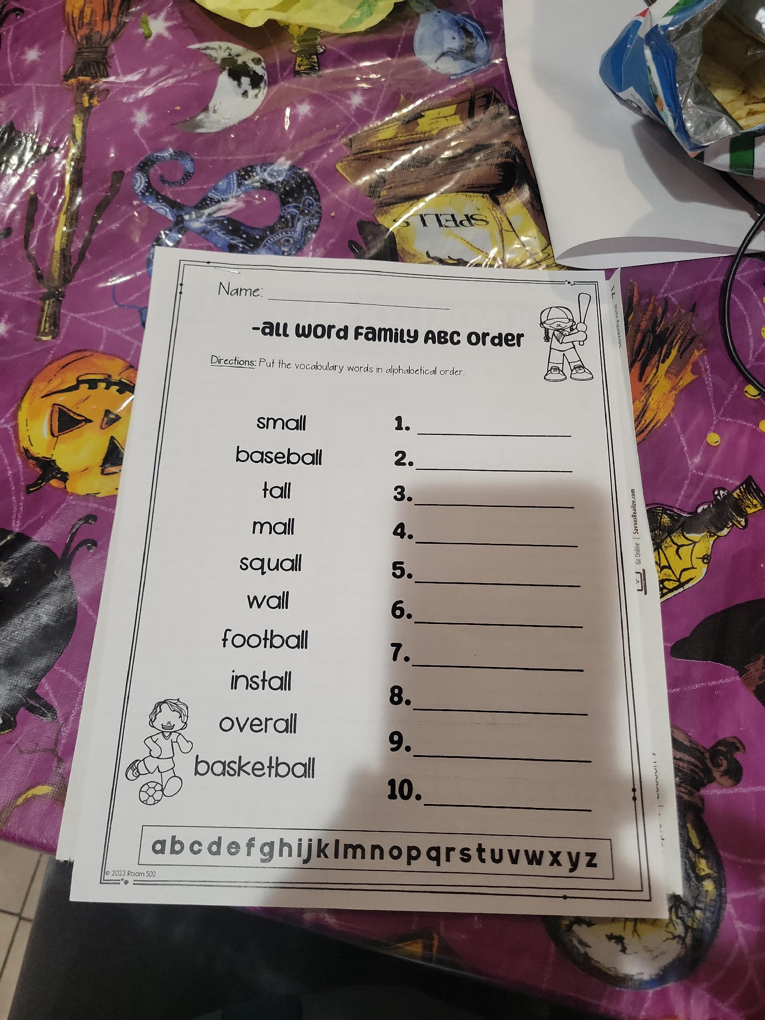 Name: -all word Family ABC order | StudyX