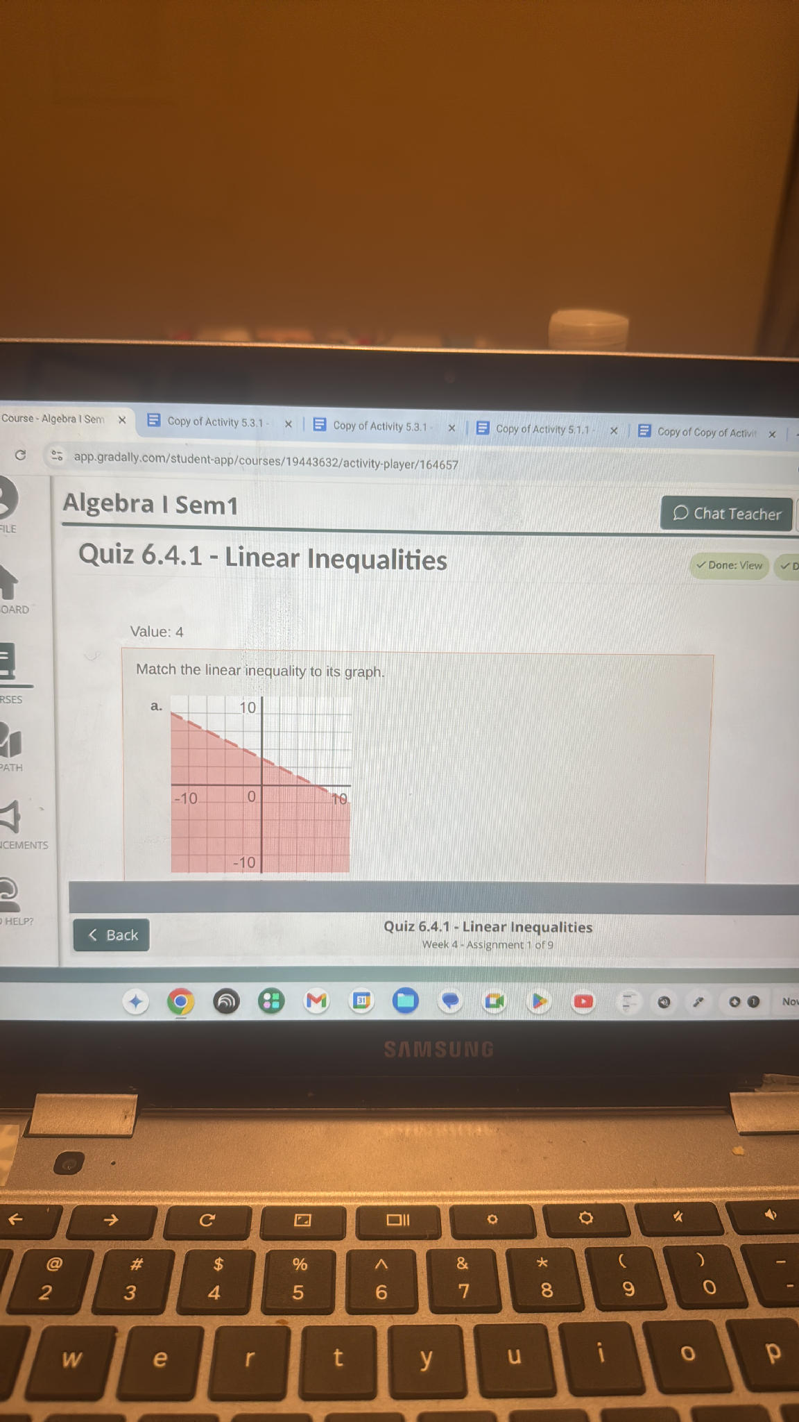 Match the linear inequality to its graph. | StudyX