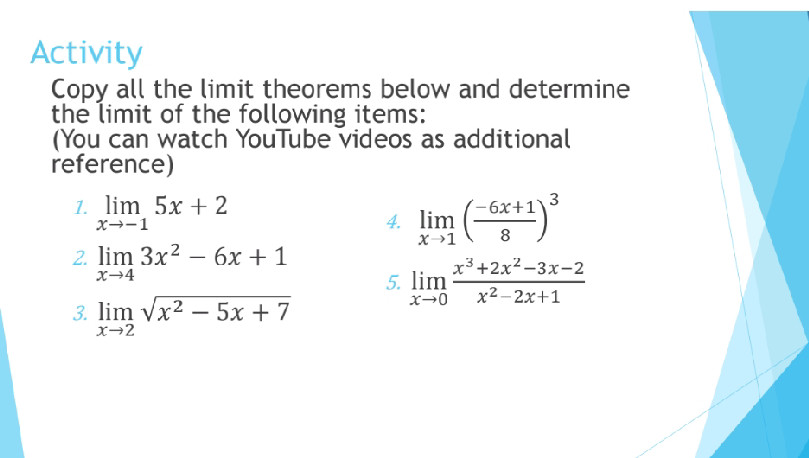 Activity Copy all the limit theorems below | StudyX
