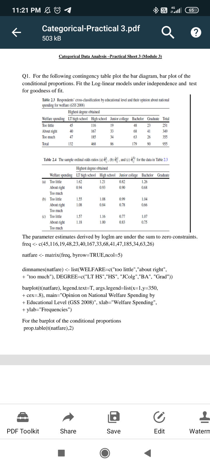 Q1. For the following contingency table plot | StudyX