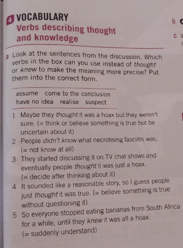 VOCABULARY Verbs describing thought and | StudyX