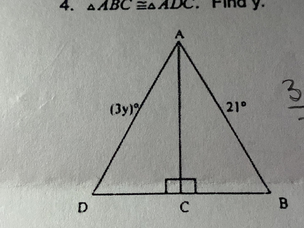 4. $ ABC ADC$. Find $y$. (Diagram | StudyX