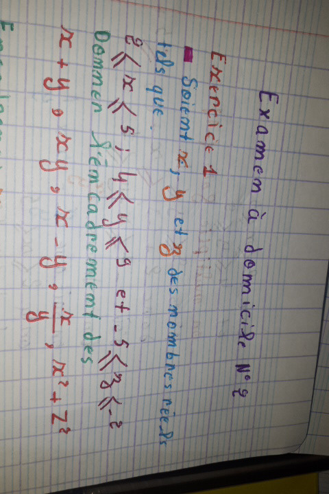 Examen à domicile No 2 Exercice 1 Soient | StudyX