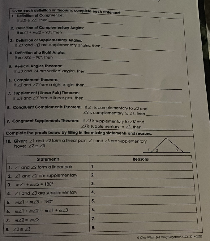 Given each definition or theorem, complete | StudyX