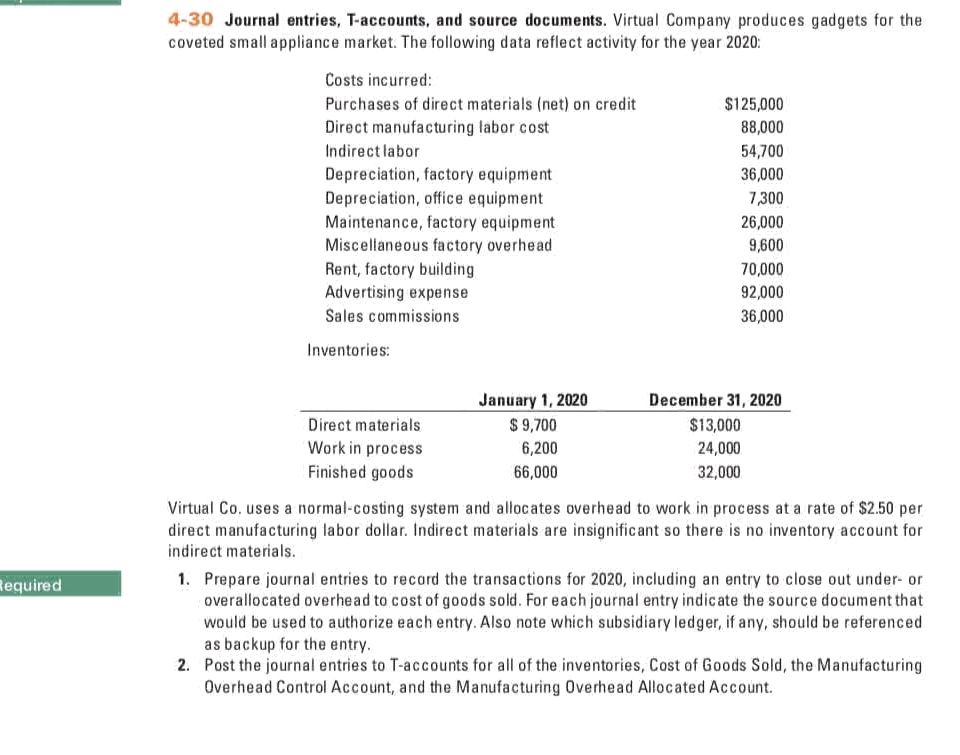 4-30 Journal entries, T-accounts, and source | StudyX