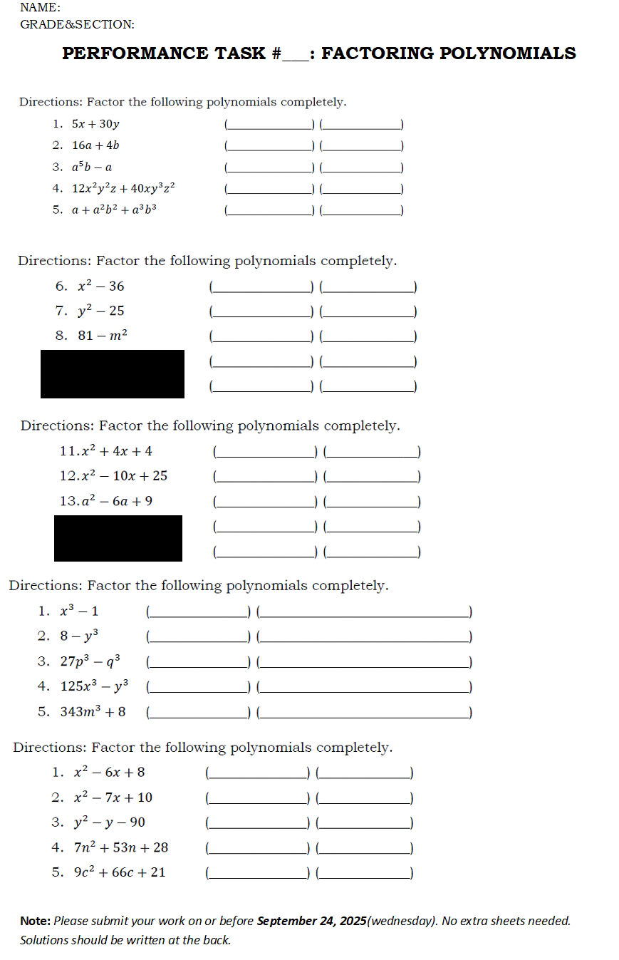 Directions: Factor the following polynomials | StudyX