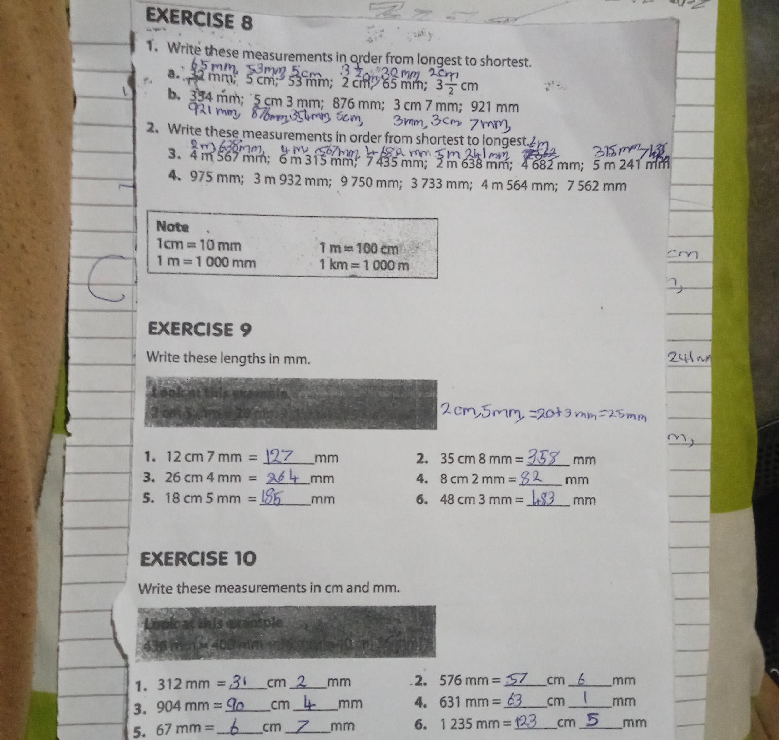 EXERCISE 8 1. Write these measurements in | StudyX