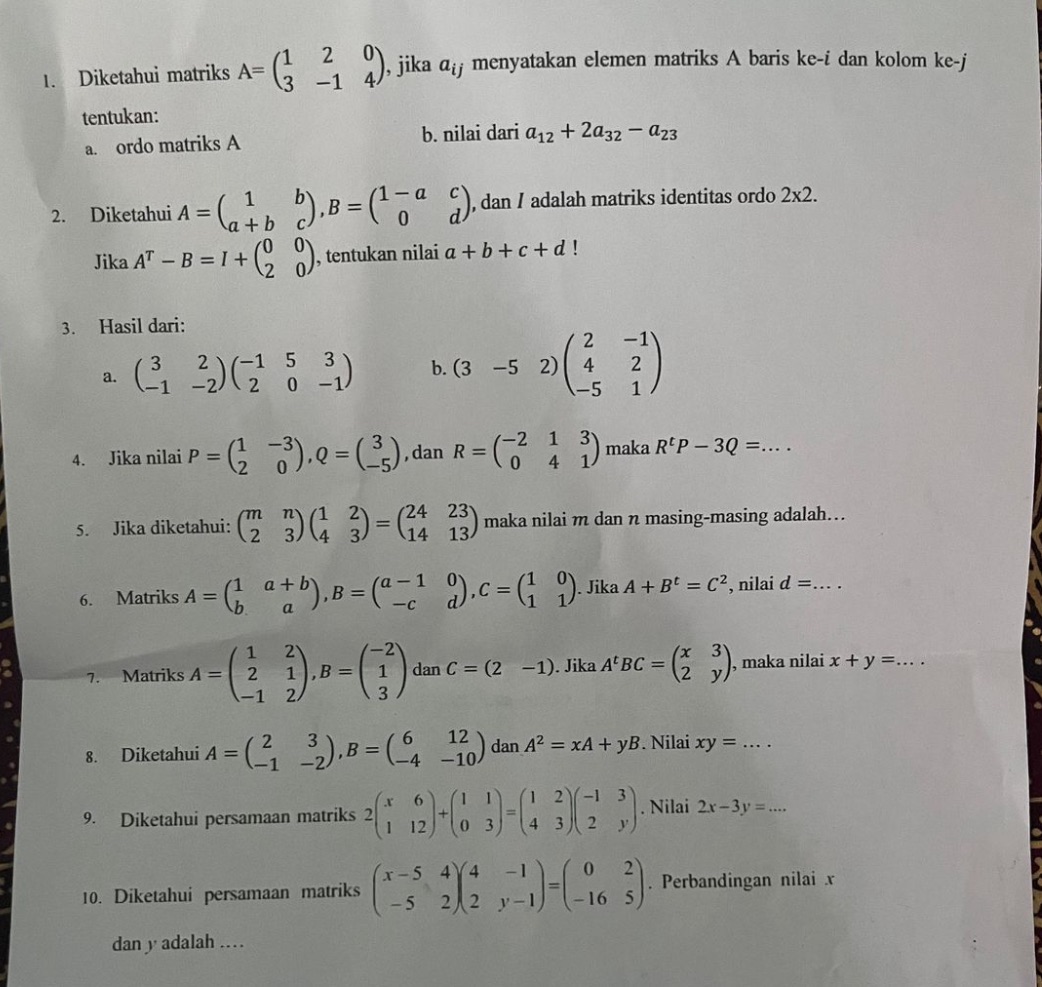1. Diketahui matriks \[A = 1 2 0 3 | StudyX