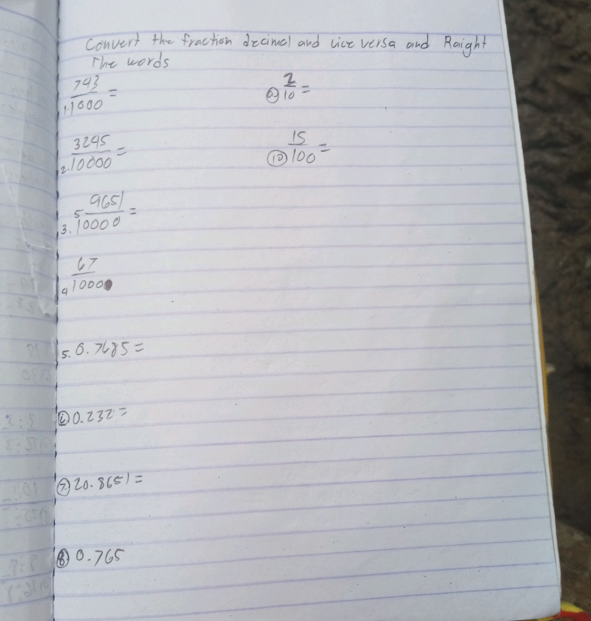 Convert the fraction decimal and vice versa | StudyX