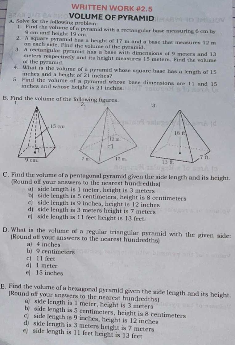 Find the volume of a pyramid with a | StudyX
