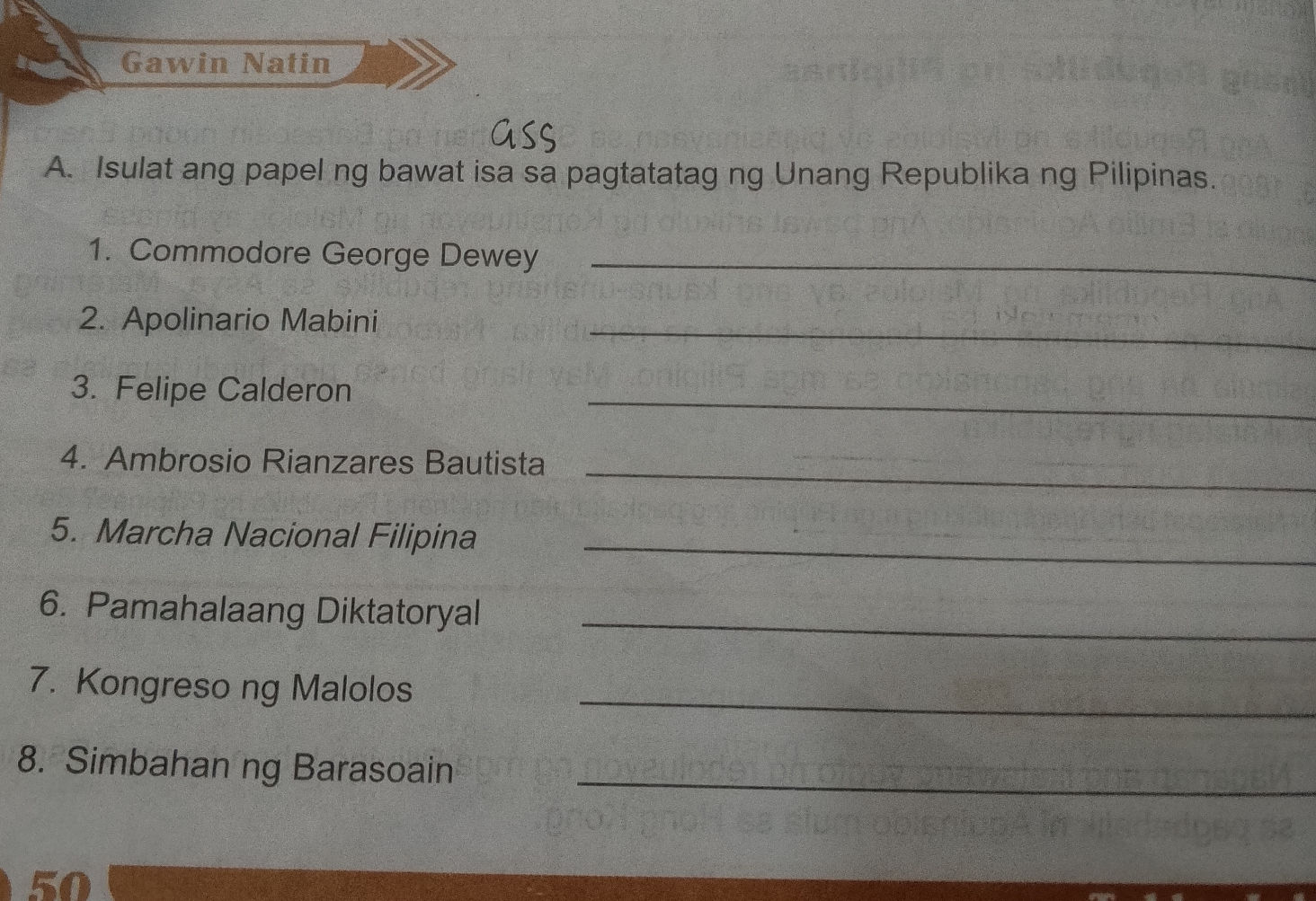 A. Isulat ang papel ng bawat isa sa | StudyX