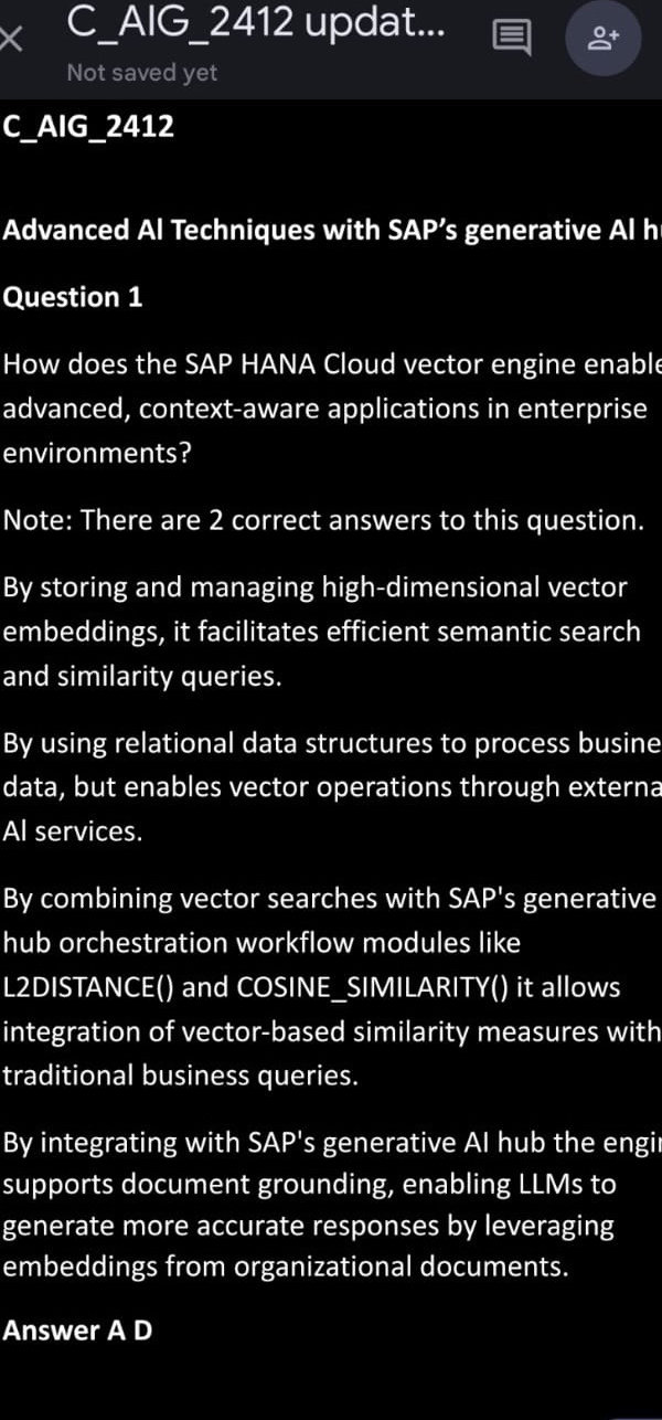 How does the SAP HANA Cloud vector engine | StudyX