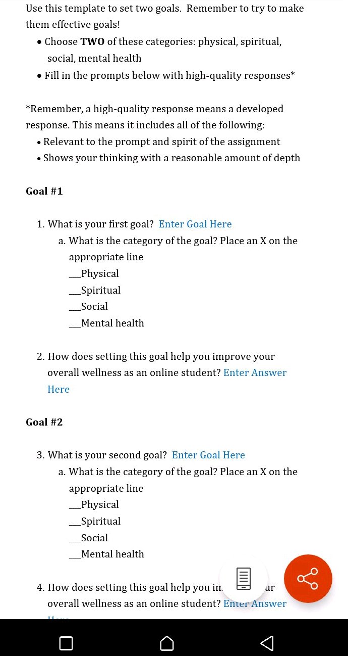 Use this template to set two goals. Remember | StudyX