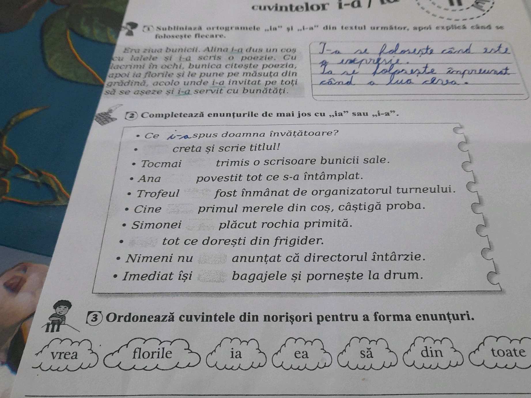 Completează enunțurile de mai jos cu „ia" | StudyX