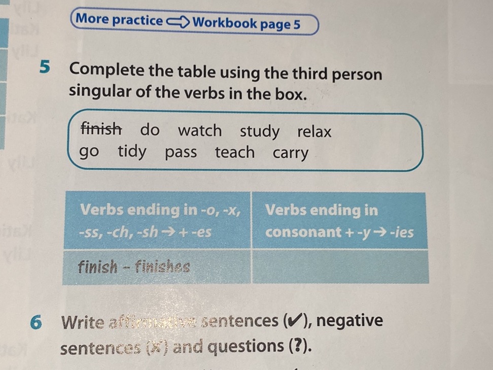 5 Complete the table using the third person | StudyX