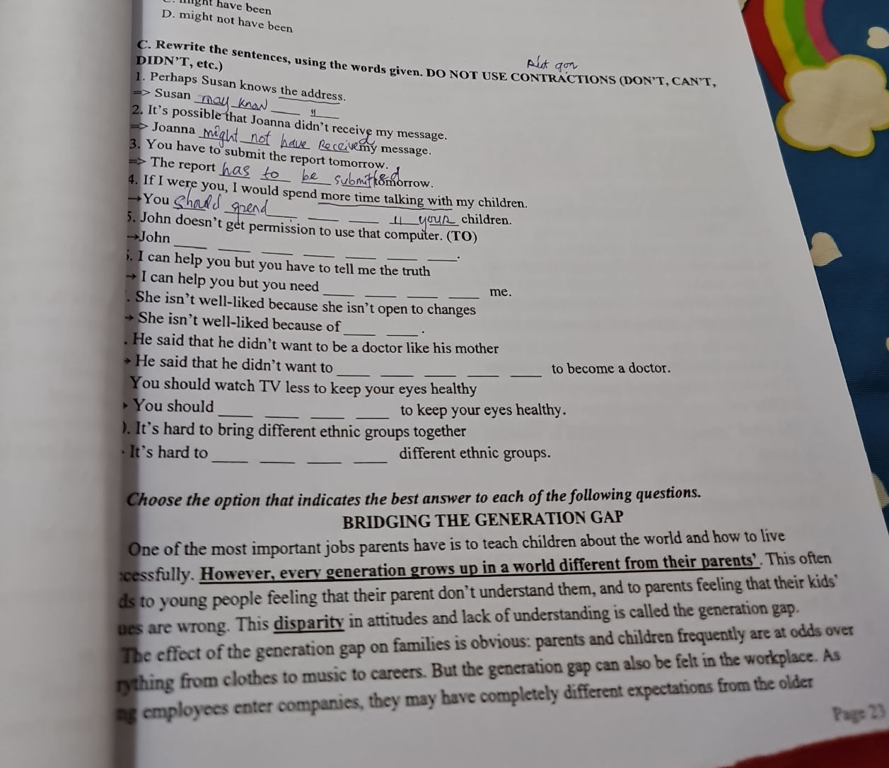 C. Rewrite the sentences, using the words | StudyX