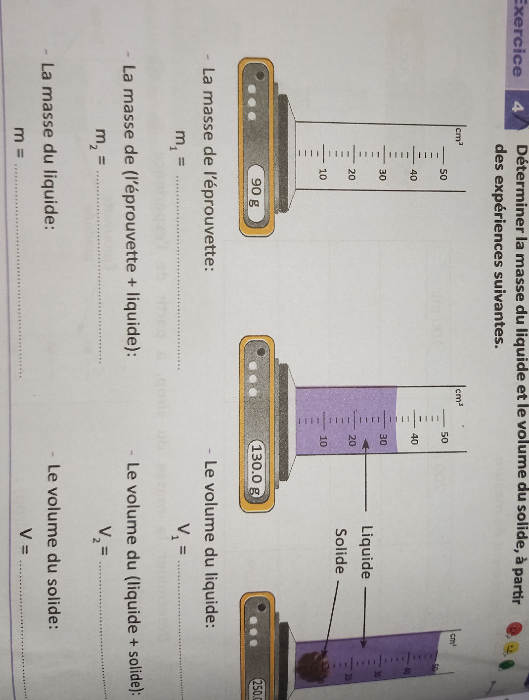 Déterminer la masse du liquide et le volume | StudyX