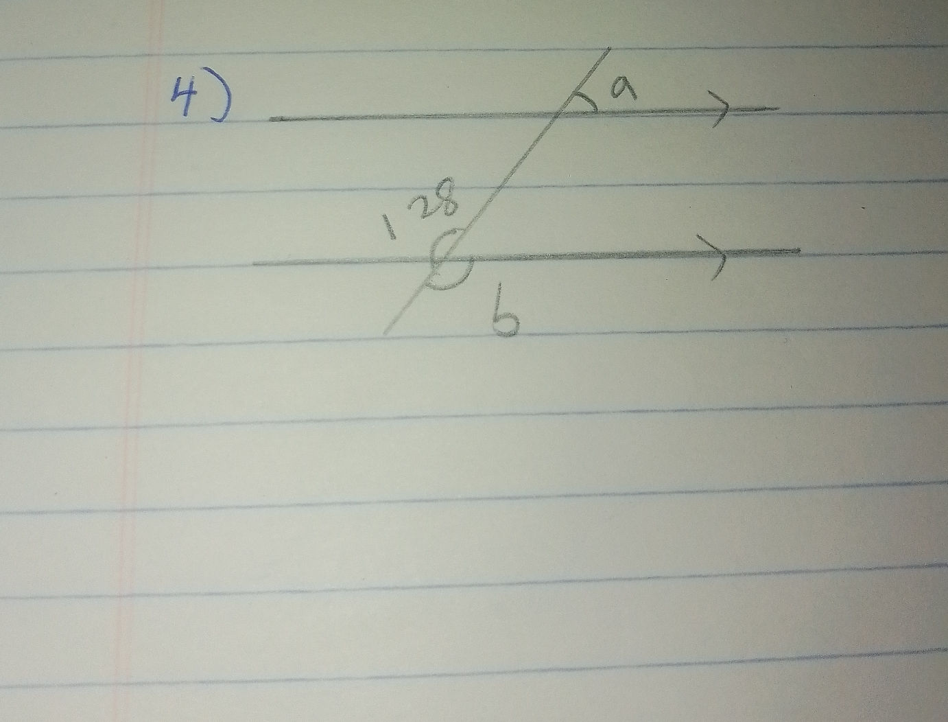 4) Angle a and an angle with measure 128 | StudyX