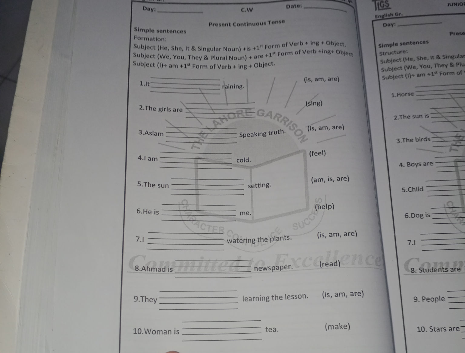 Simple sentences Formation: Subject (He, | StudyX
