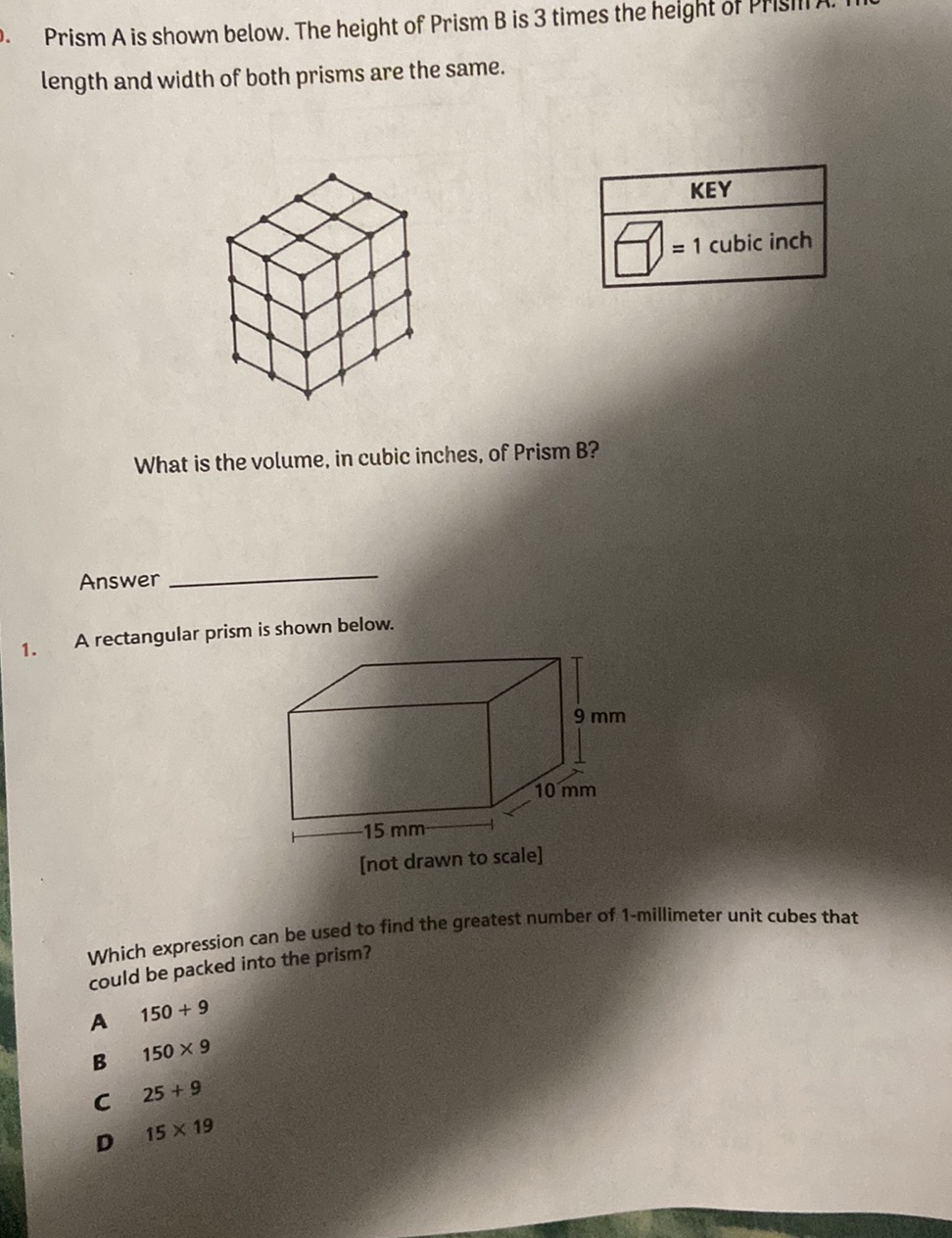 Prism A is shown below. The height of Prism | StudyX