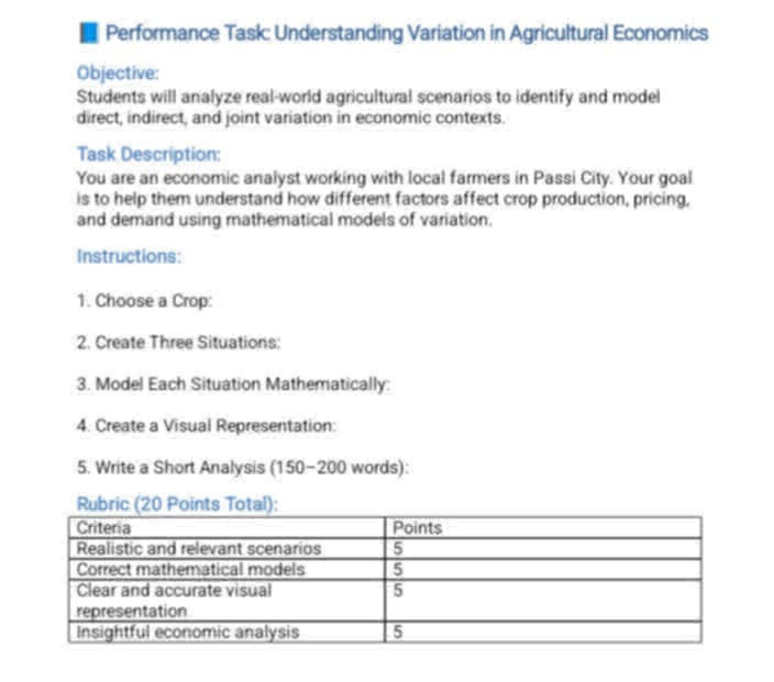Performance Task: Understanding Variation in | StudyX