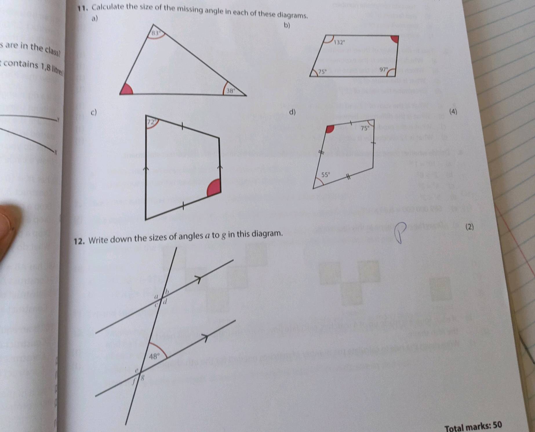 Calculate the size of the missing angle in | StudyX