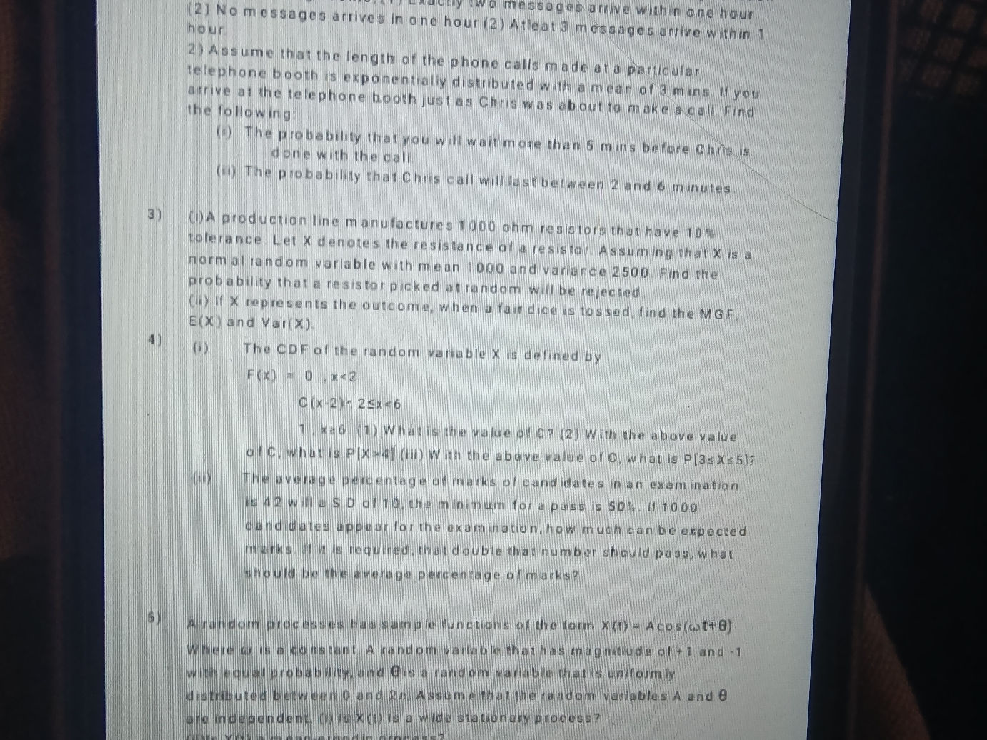 A random processes has sample functions of | StudyX