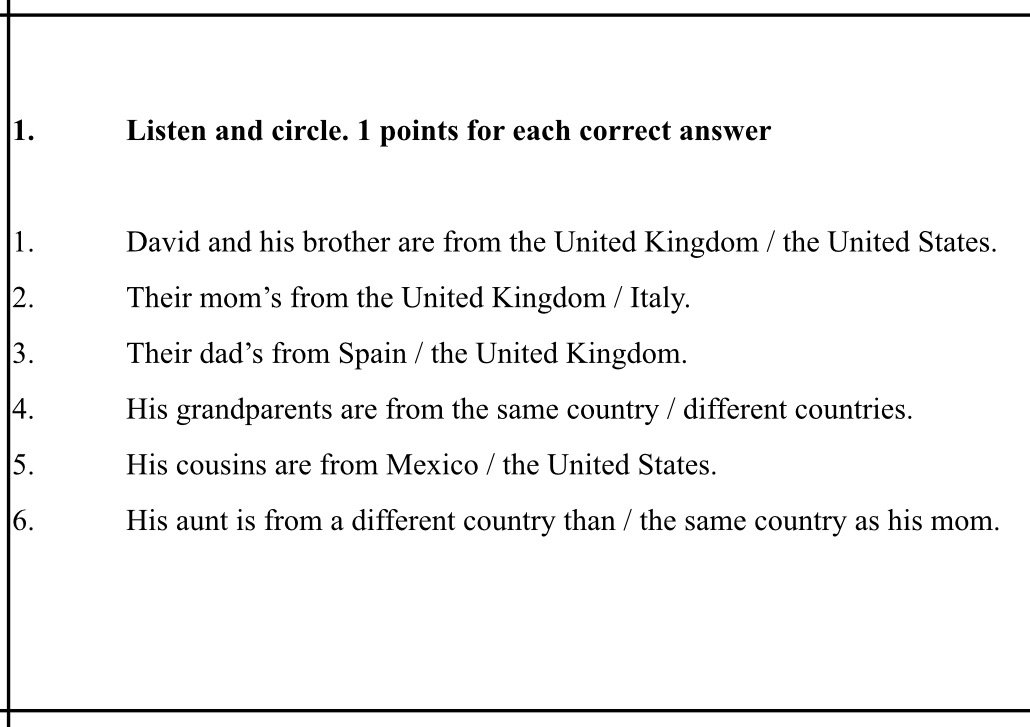 Listen and circle. 1 points for each correct | StudyX