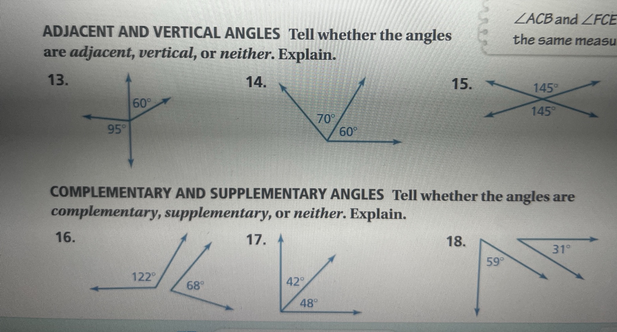 ADJACENT AND VERTICAL ANGLES Tell whether | StudyX