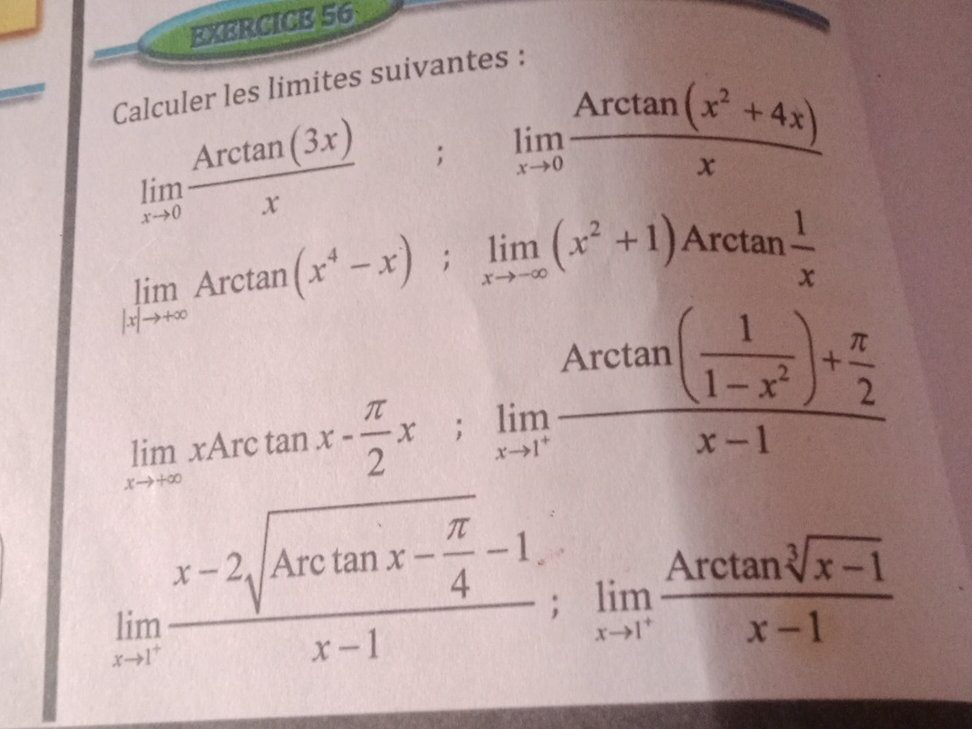 Calculer les limites suivantes : $_{x 0} | StudyX