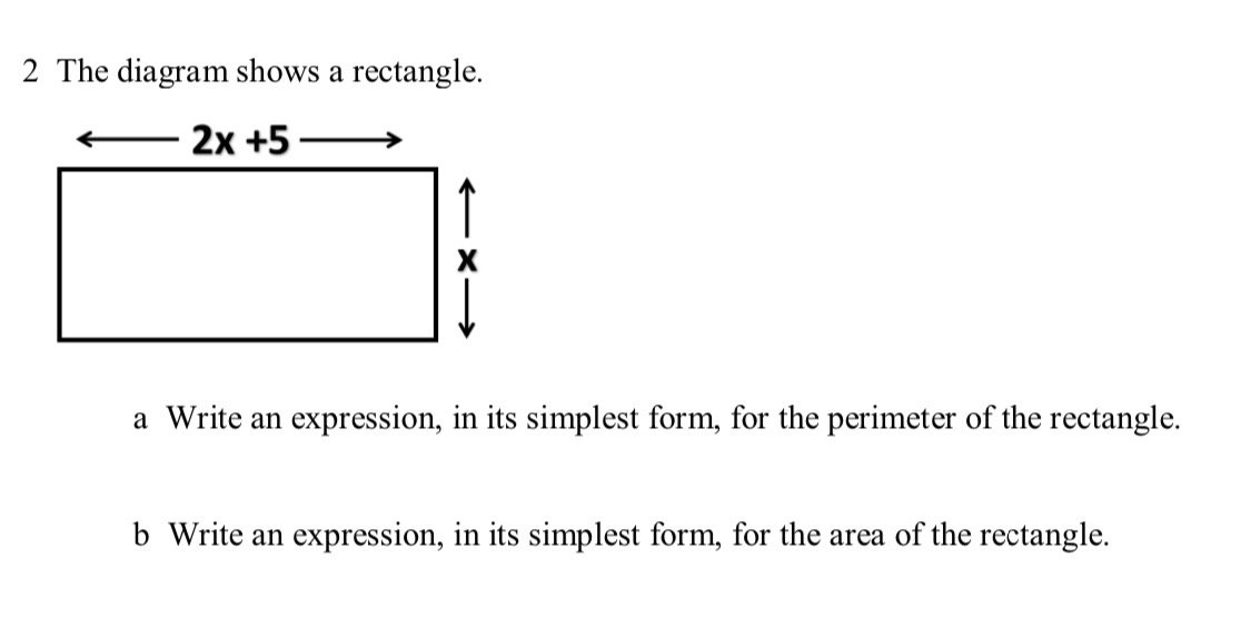 The diagram shows a rectangle. Length: $2x | StudyX