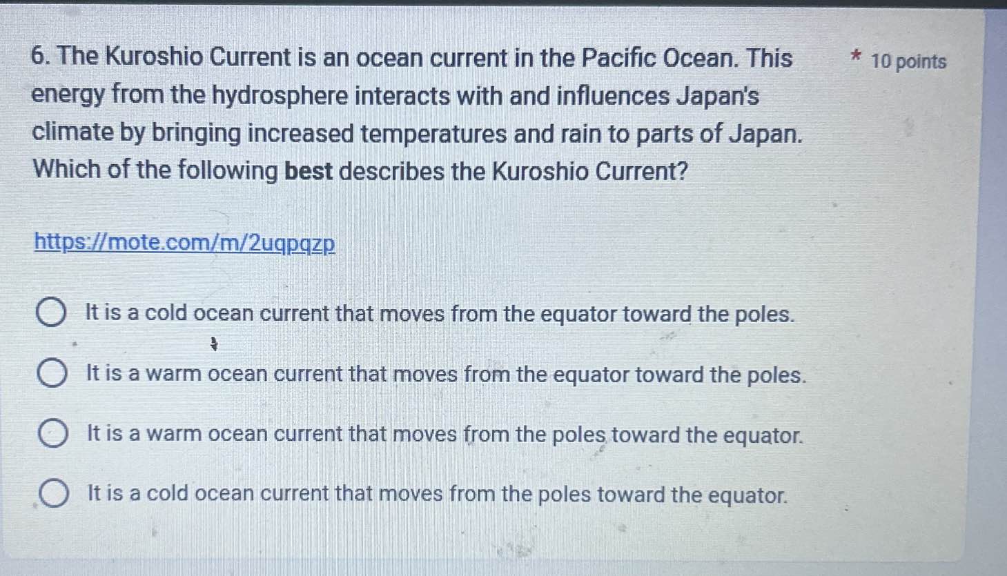 The Kuroshio Current is an ocean current in | StudyX