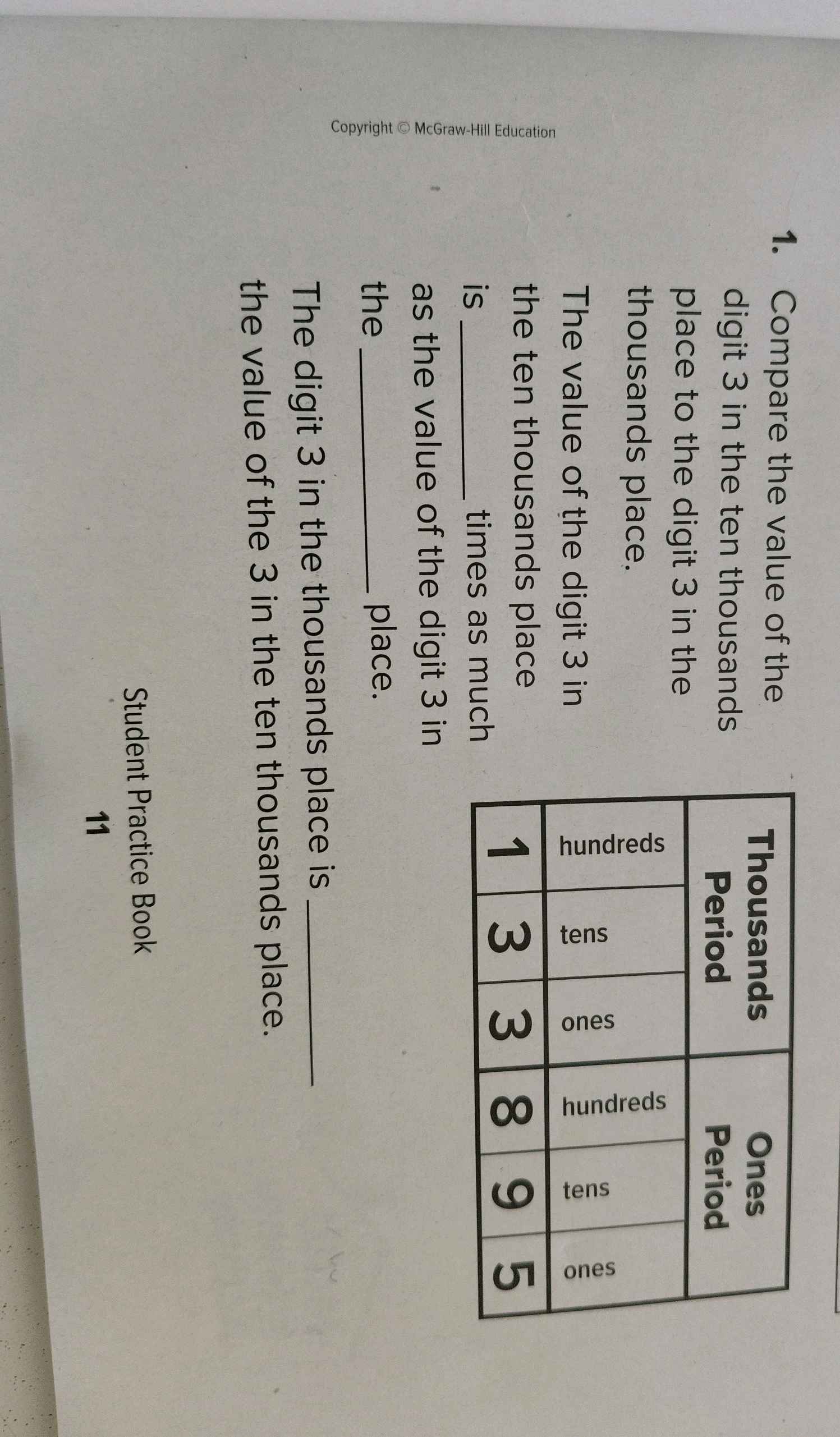 1. Compare the value of the digit 3 in the | StudyX