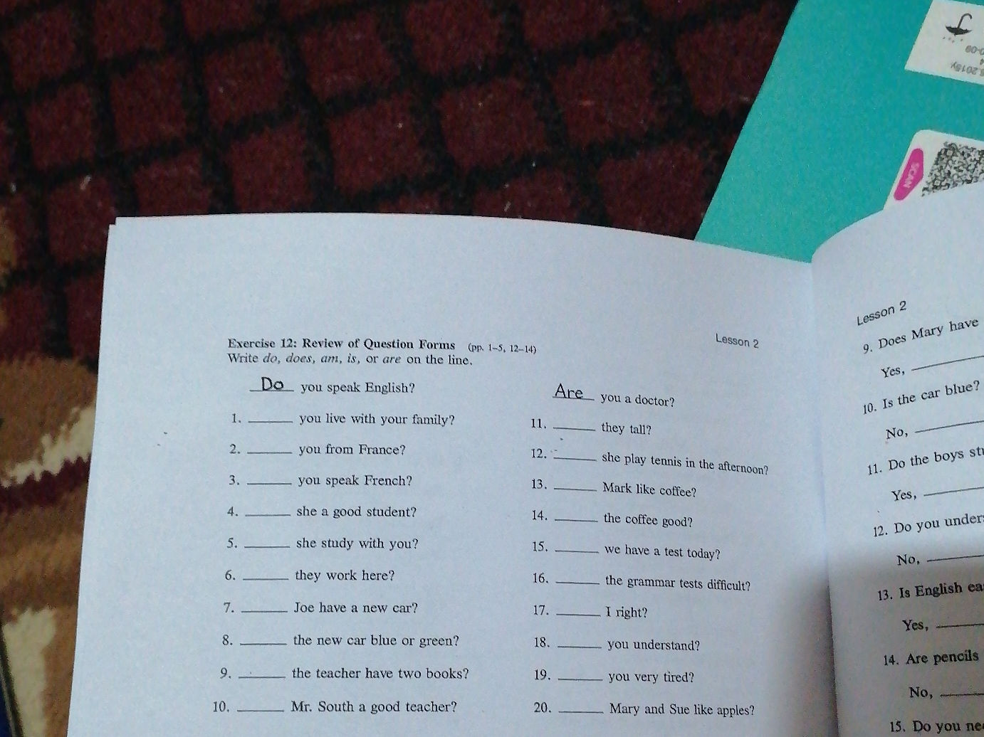 Exercise 12: Review of Question Forms (pp. | StudyX