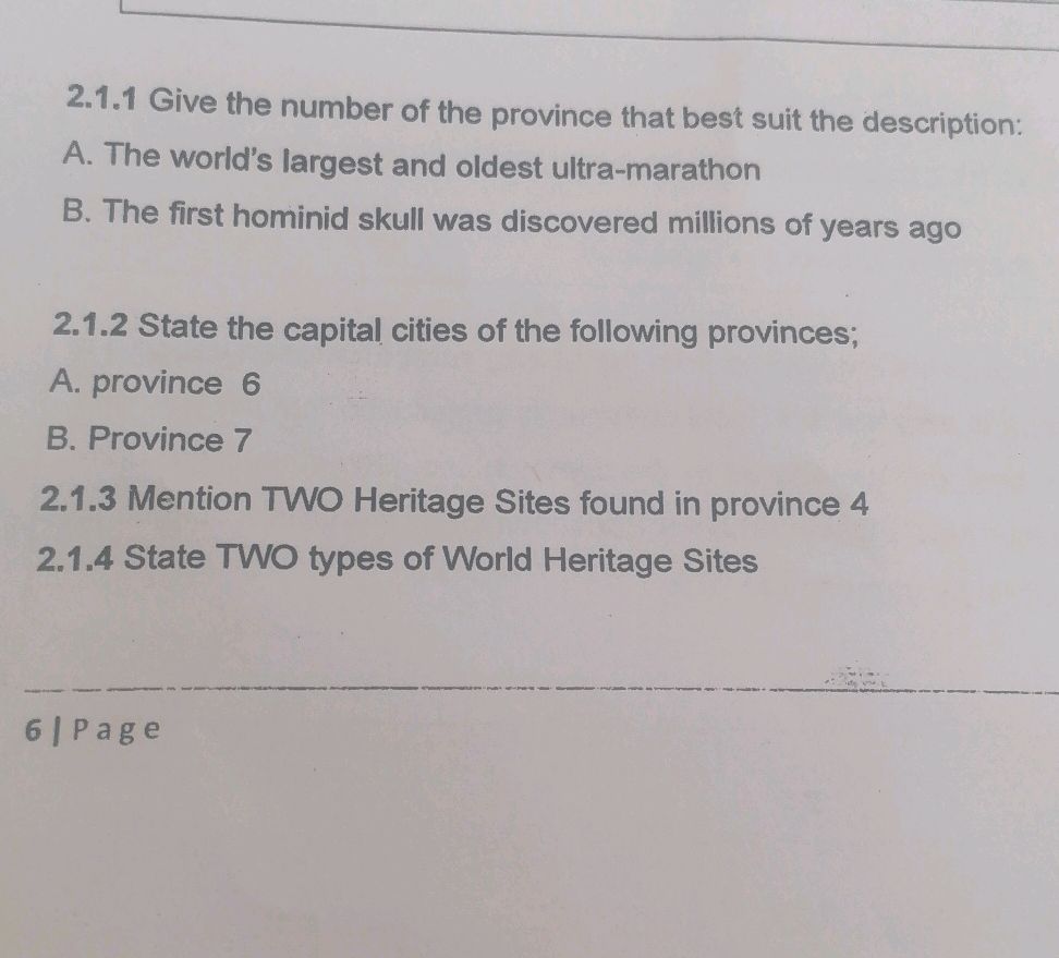 2.1.1 Give the number of the province that | StudyX
