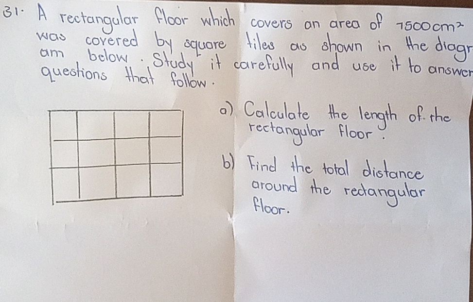 31. A rectangular floor which covers an area | StudyX