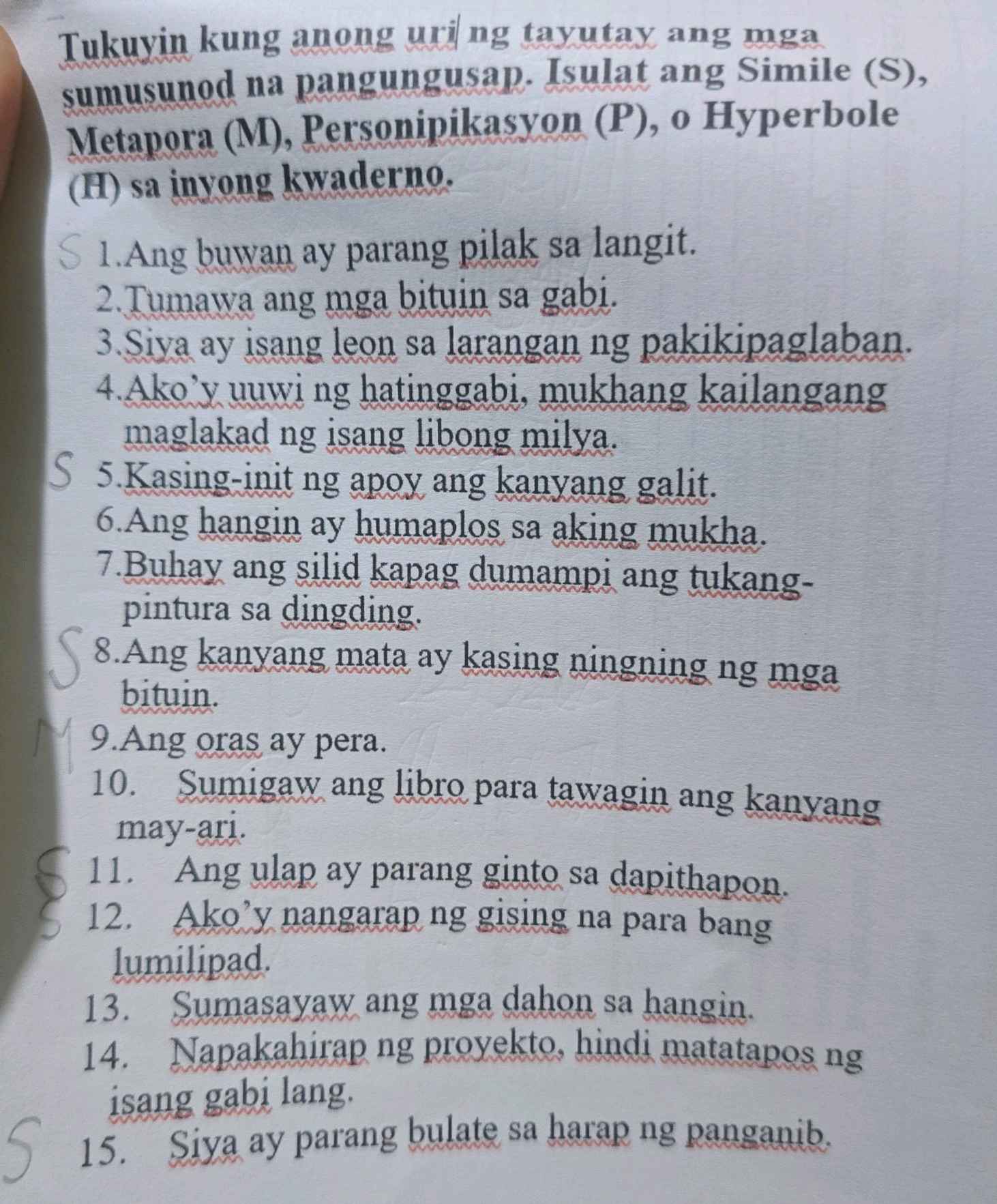 Tukuyin kung anong uri ng tayutay ang mga | StudyX