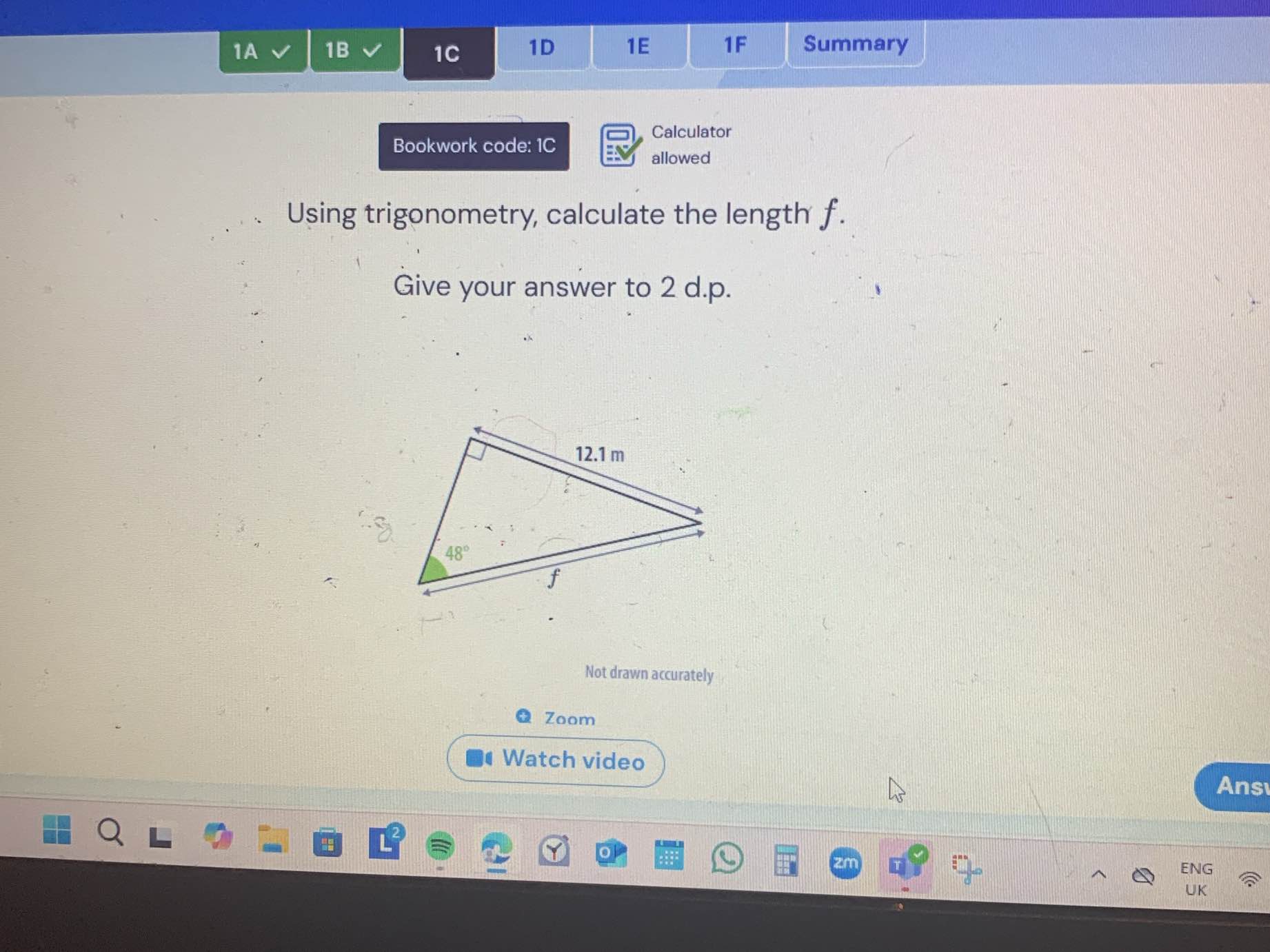 Using trigonometry, calculate the length | StudyX