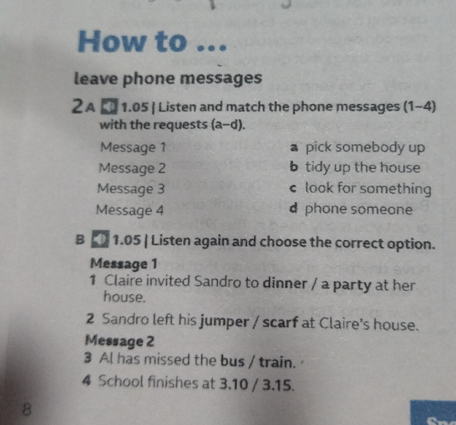 A 1.05 | Listen and match the phone messages | StudyX