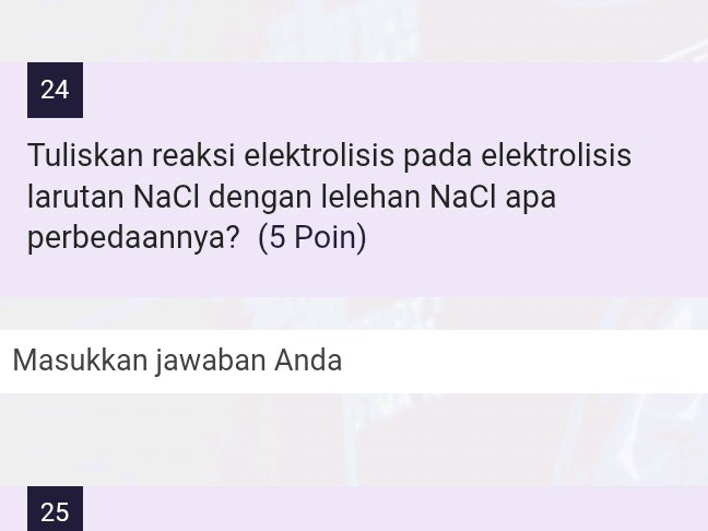Tuliskan reaksi elektrolisis pada | StudyX