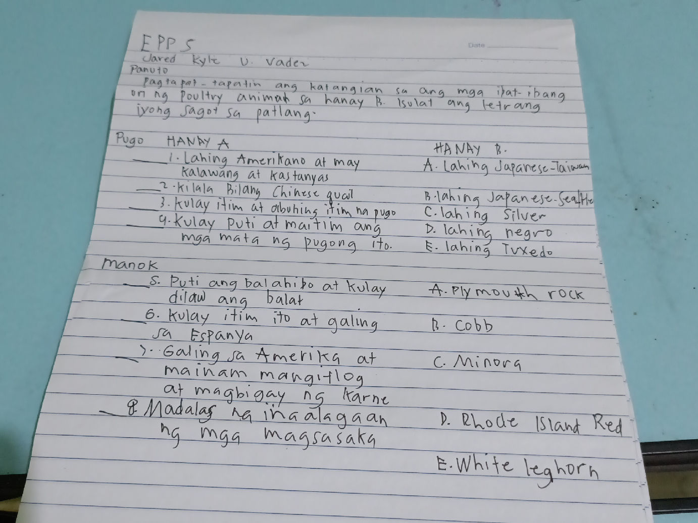 Panuto Pagtapat-tapatin ang katangian sa ang