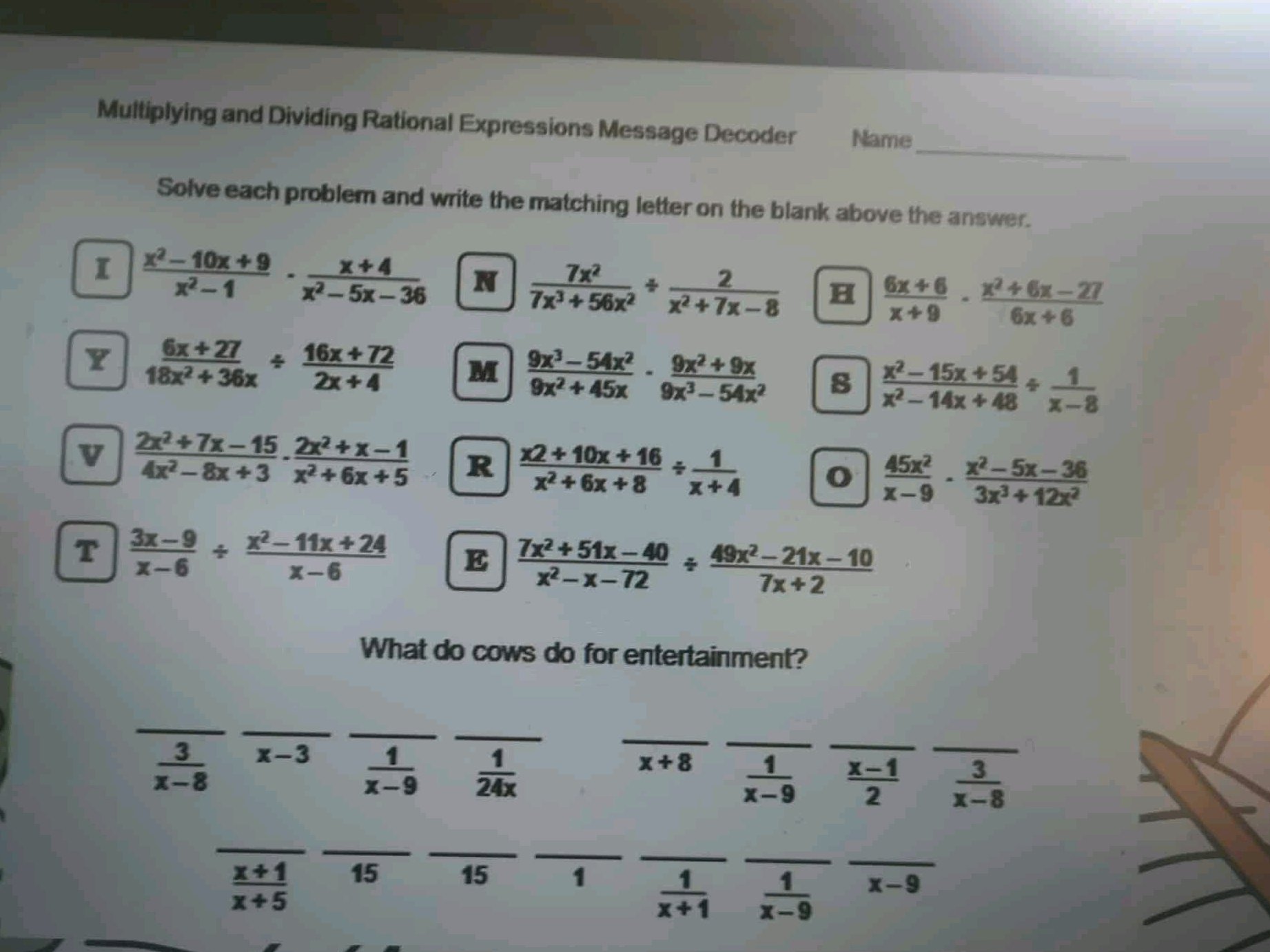 Solve each problem and write the matching | StudyX