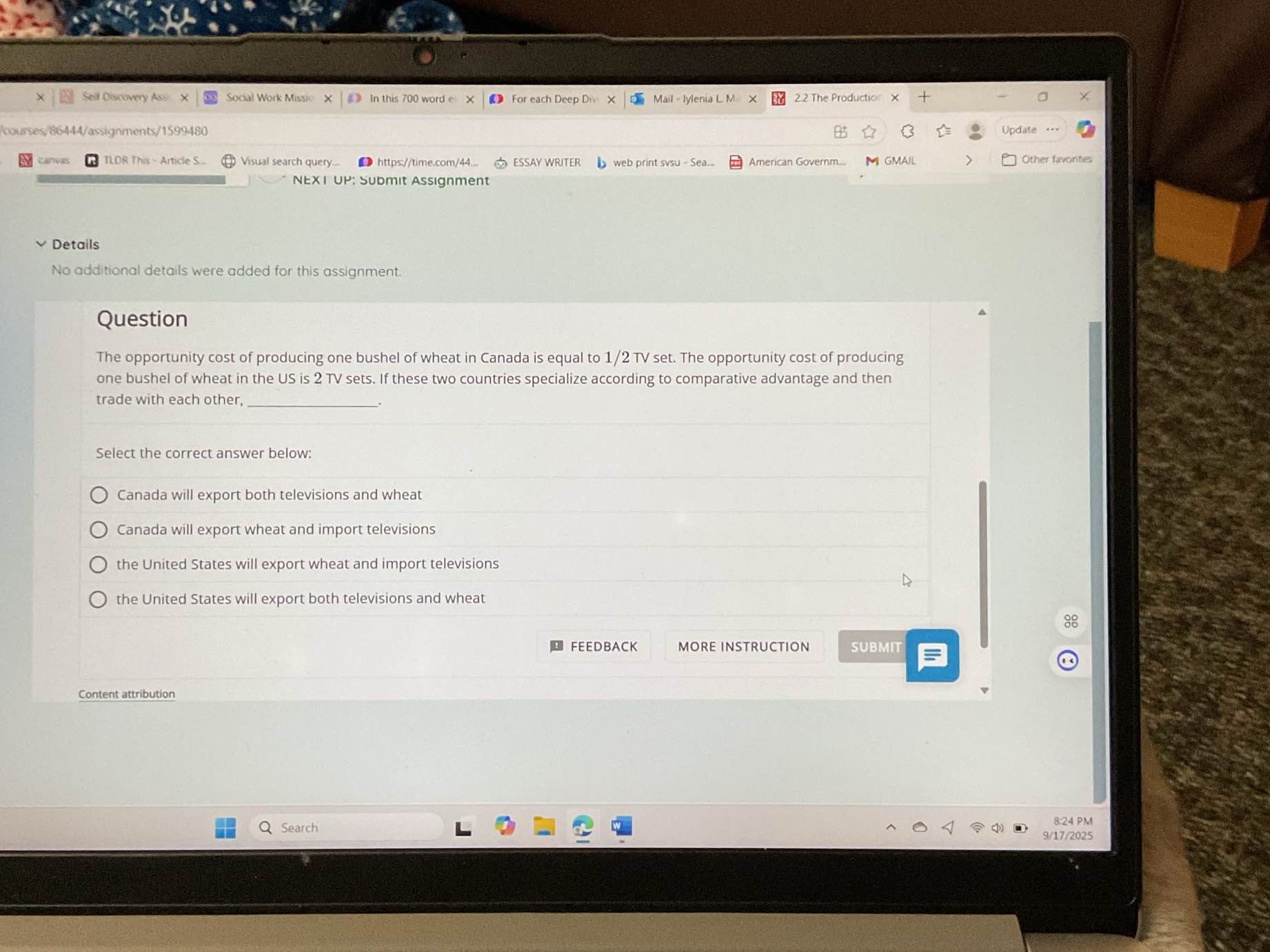 The opportunity cost of producing one bushel | StudyX