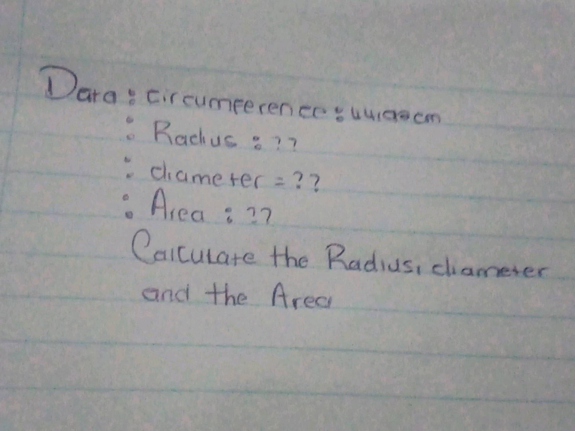 Data: Circumference: 44.92cm : Radius:?? : | StudyX
