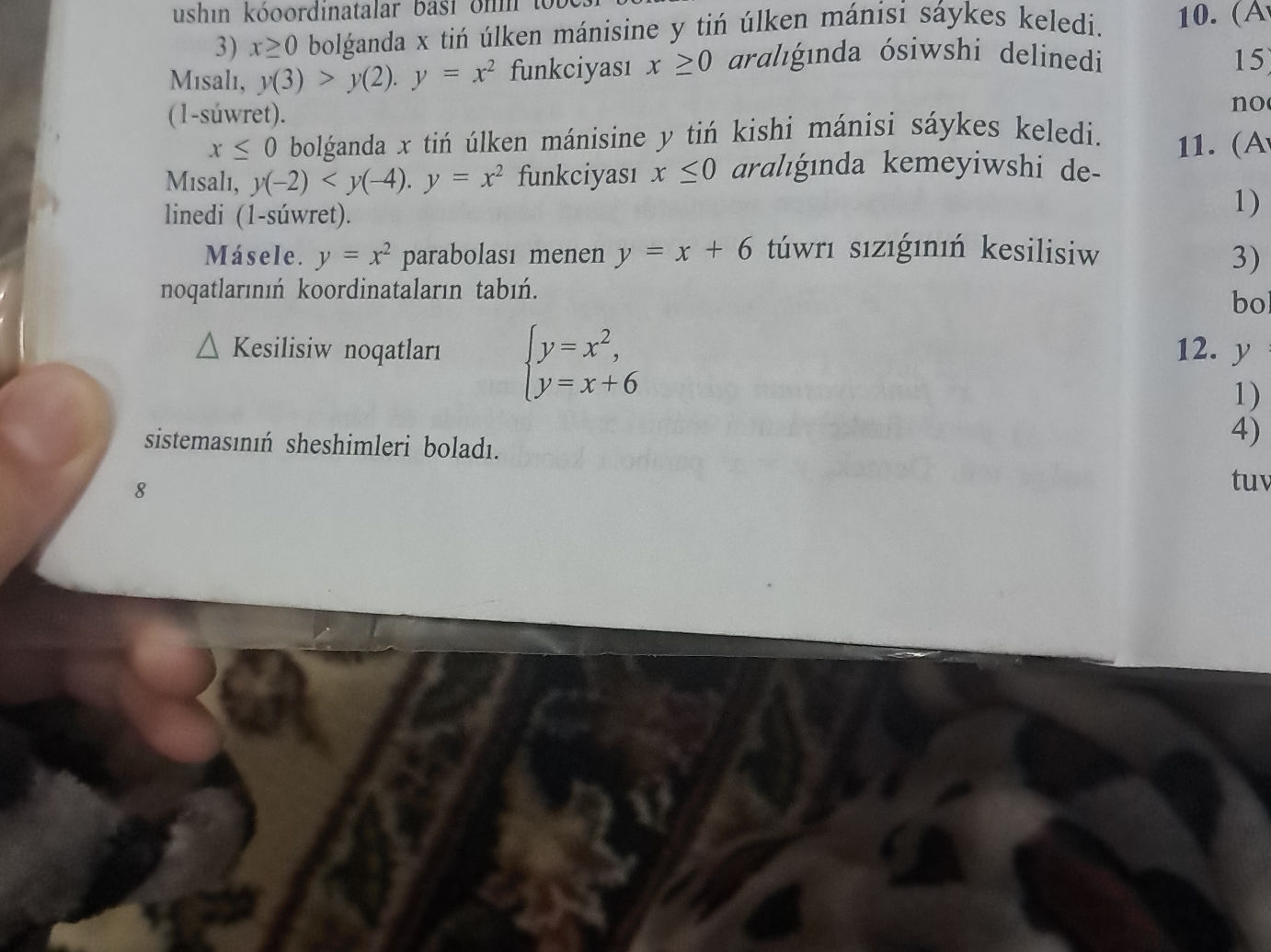 Másele. y = x² parabolası menen y = x + 6 | StudyX