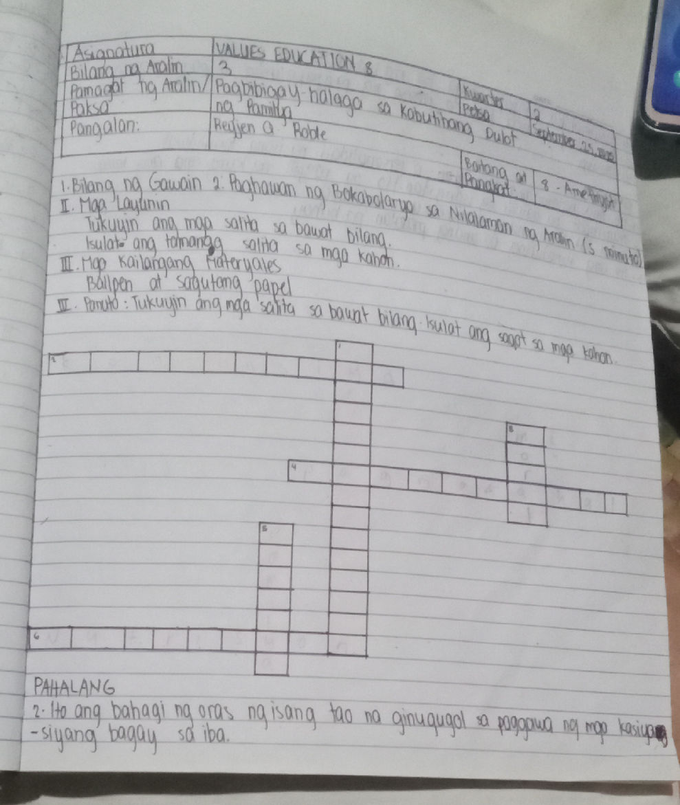 1. Bilang na Gawain 2. Paghawan ng | StudyX
