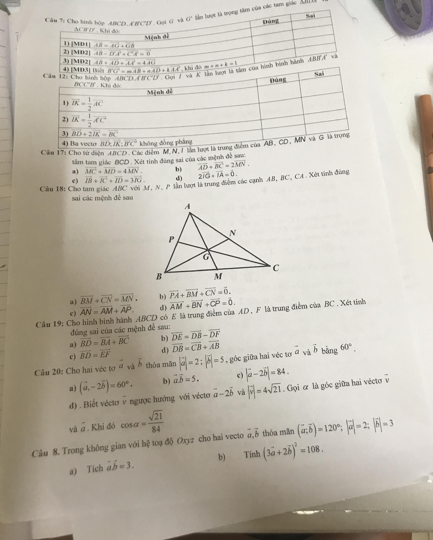 Câu 7: Cho hình hộp $ABCD.A'B'C'D'$. Gọi $G$ | StudyX