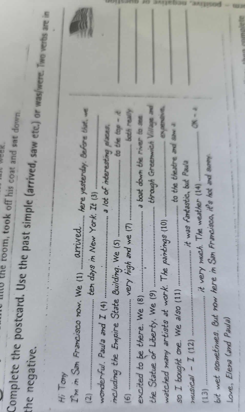Complete the postcard. Use the past simple | StudyX
