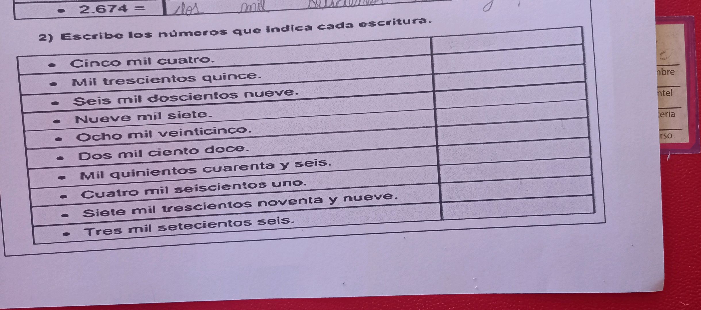 2) Escribe los números que indica cada | StudyX