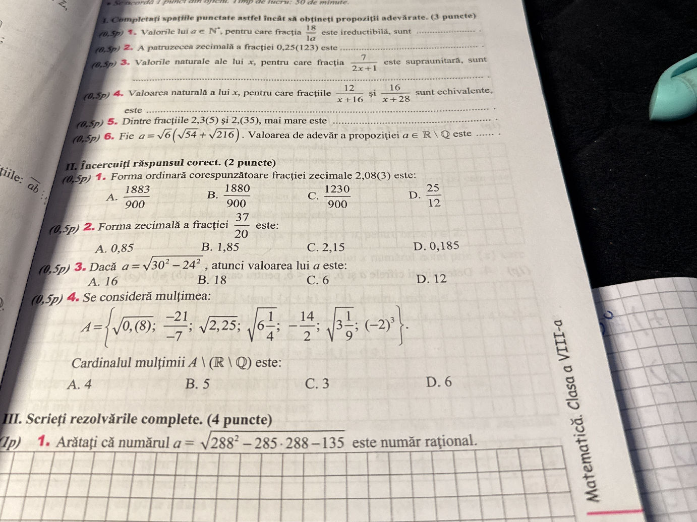 1. Completați spațiile punctate astfel încât | StudyX